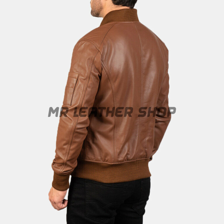 Brown Bomber Jacket Men - With Front Zip And Brown Rib
