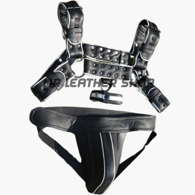 Mens Leather Harness - Harness With Black Straps And Black Studs