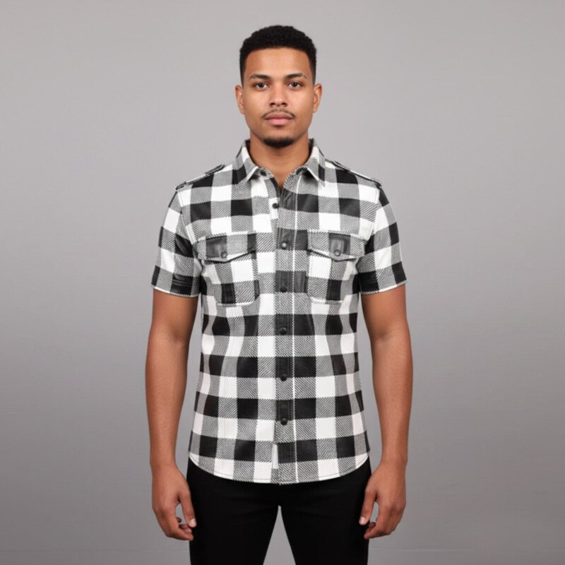 Plaid Leather Shirt - Mr Leather Shop